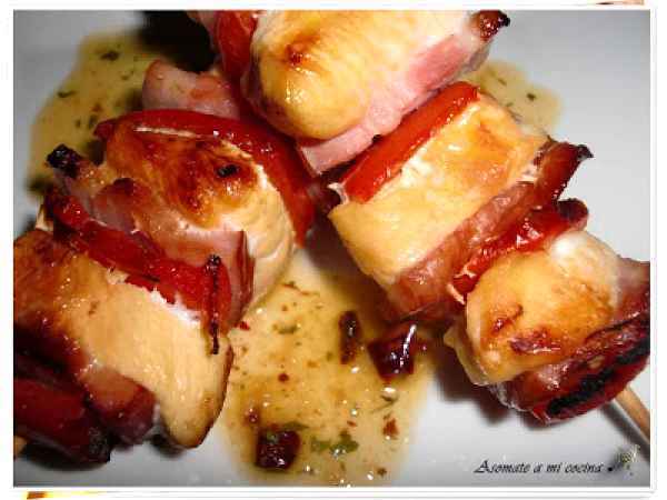 Receta de brochetas de pollo, bacon y calabaza fácil