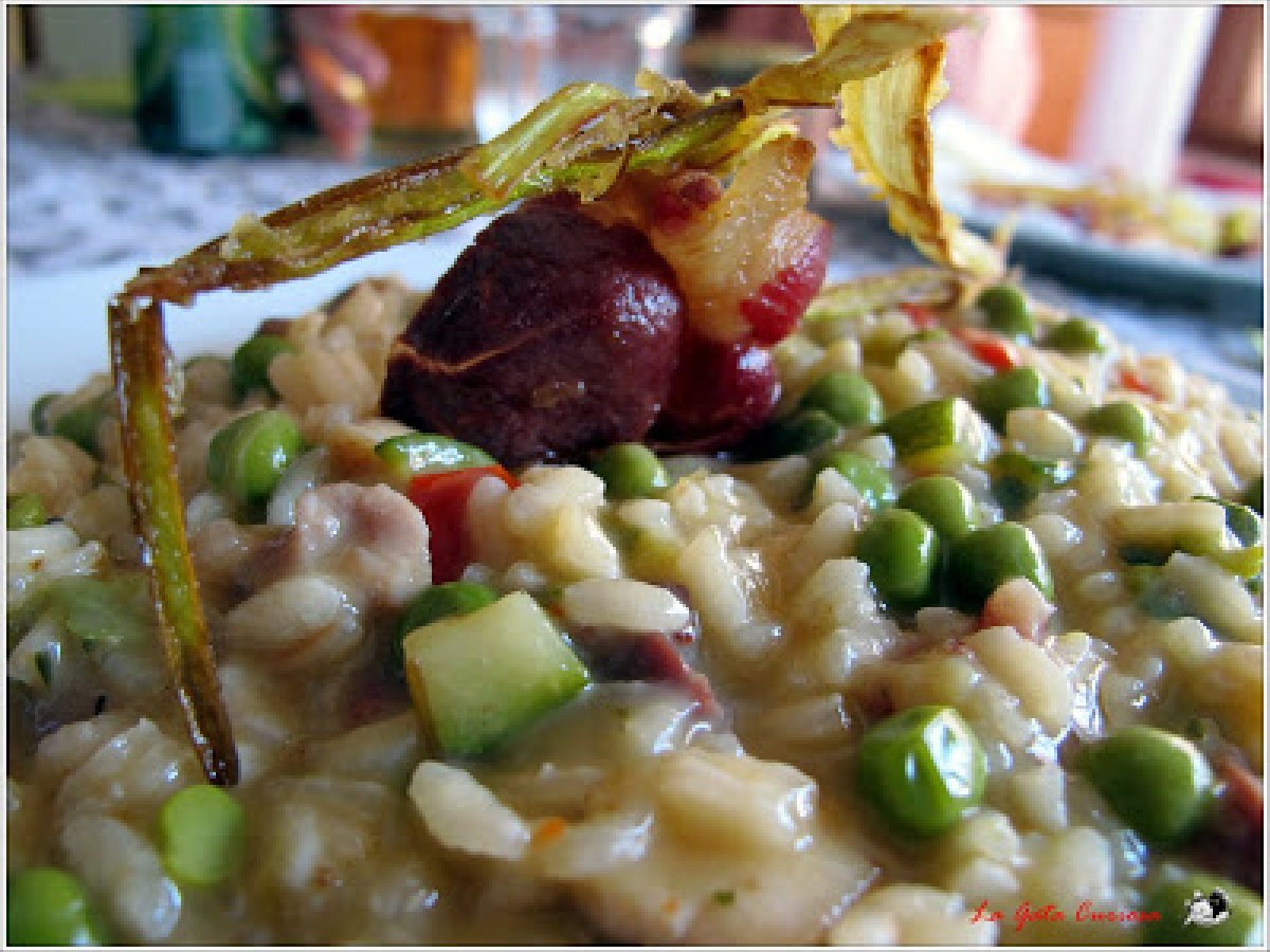Arroz cremoso de pollo y verduras con jamón ibérico - Receta Petitchef