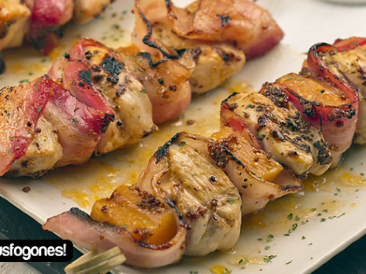 Receta de brochetas de pollo, bacon y calabaza fácil