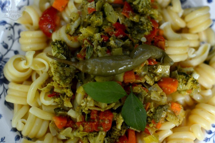 Receta de espirales de pasta con vegetales