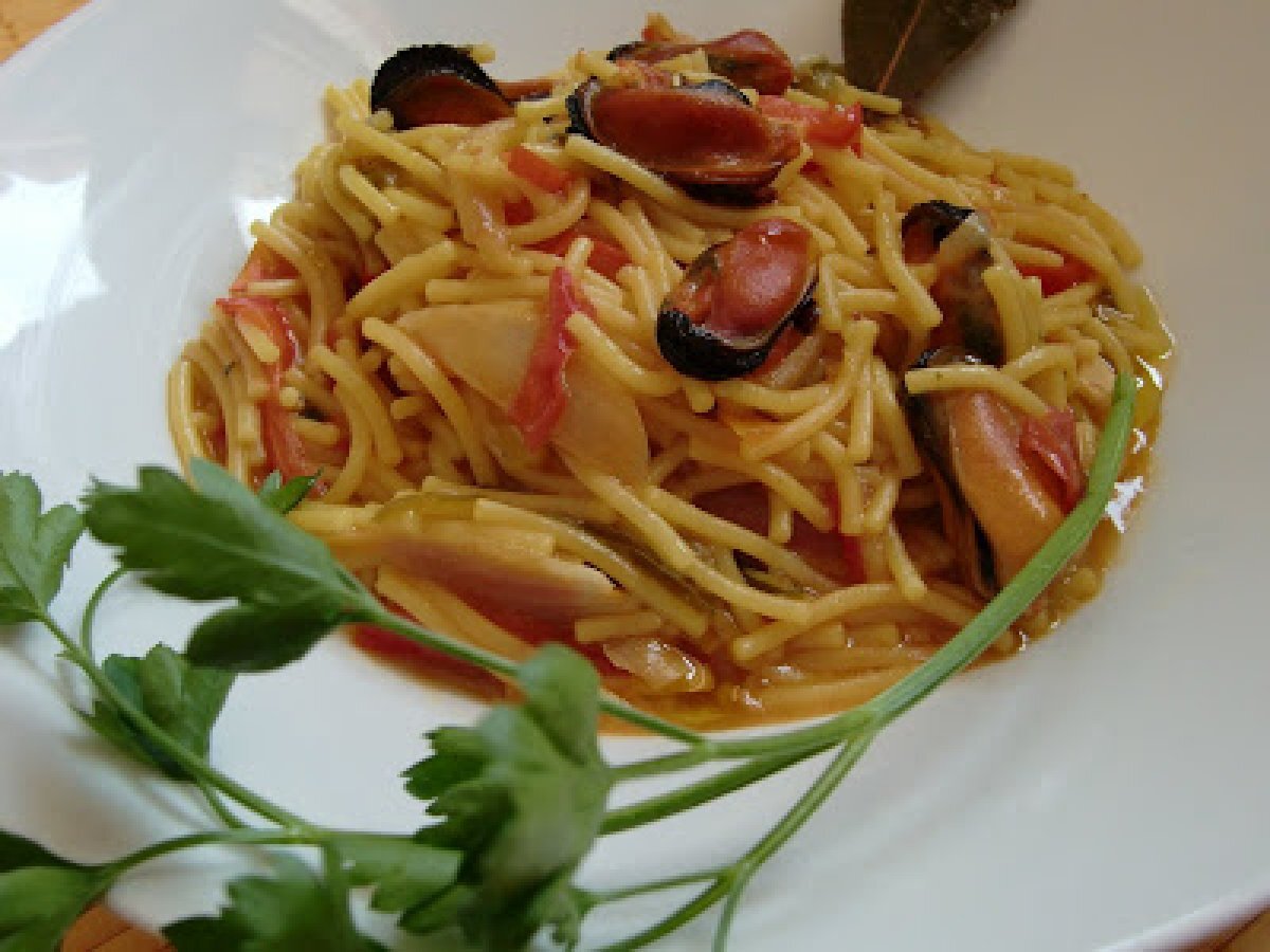 Receta de fideos con mejillones