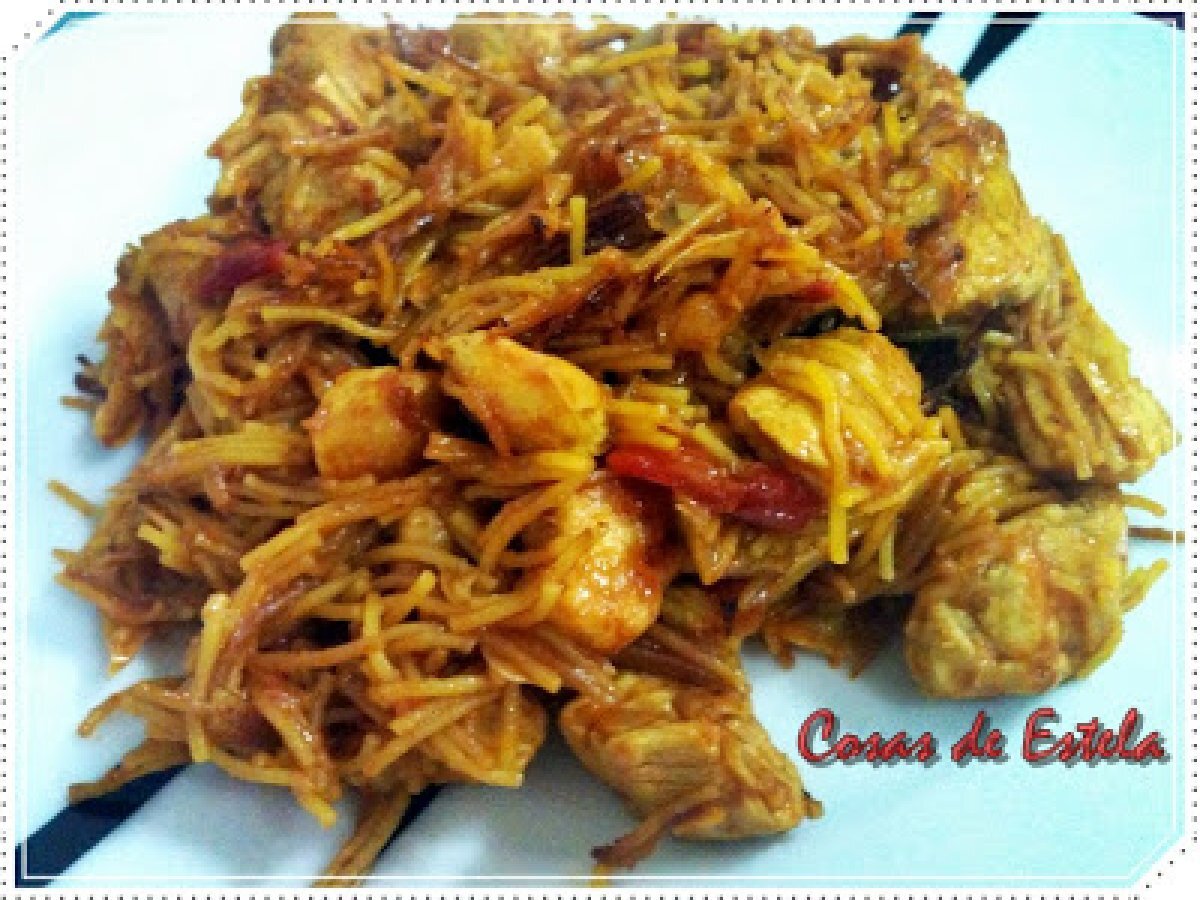 Receta de fideuá de pollo con fideo fino