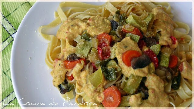 Receta de nidos de pasta con verduritas