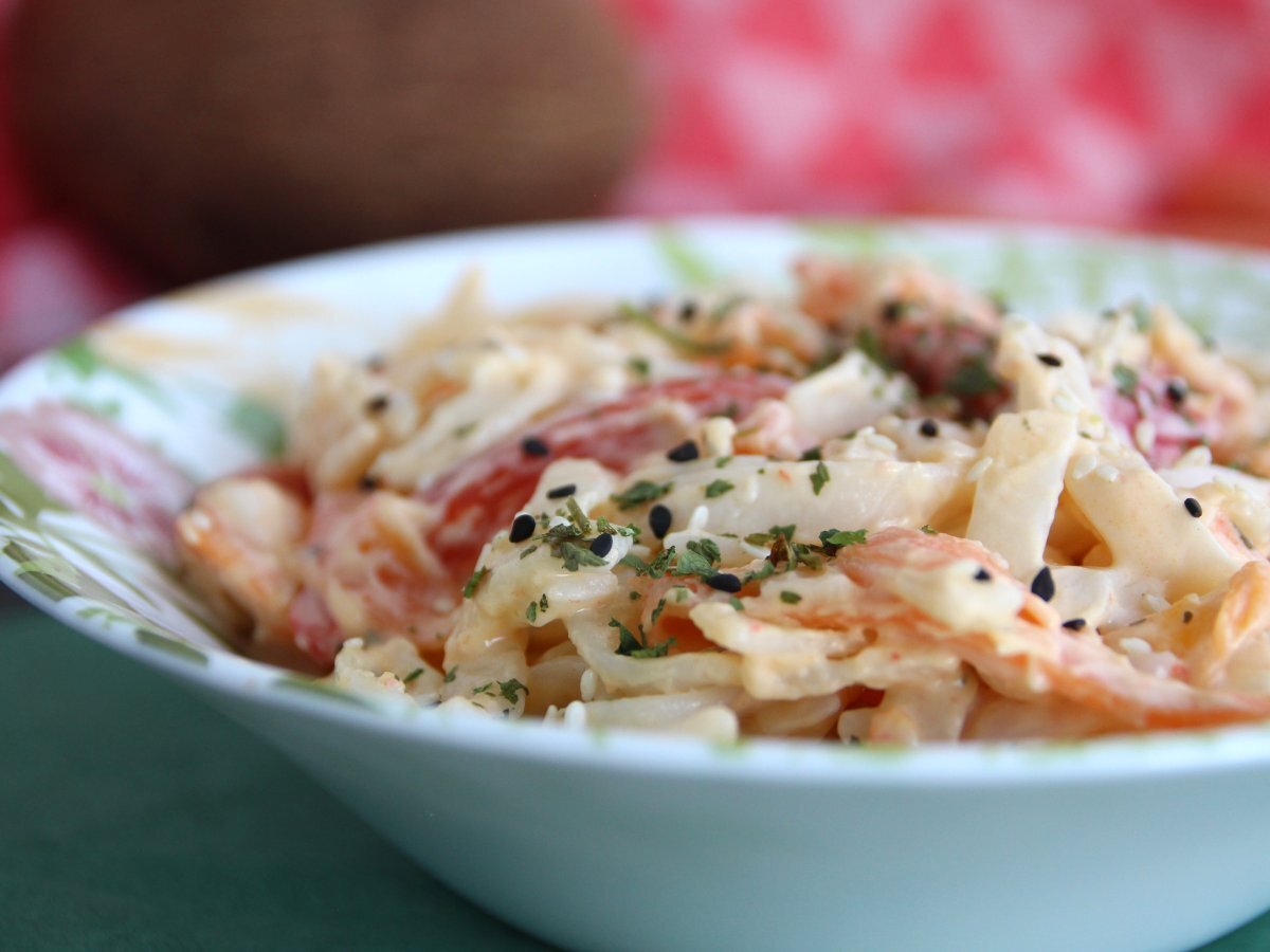 Receta de noodles de arroz con verduras, gambas y coco