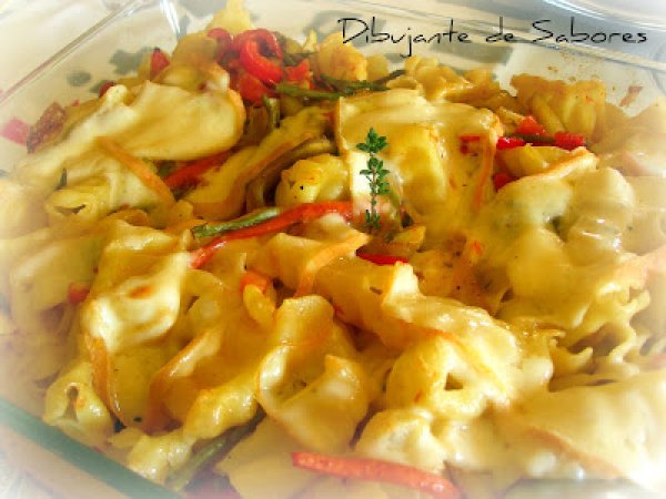Receta de pasta festonati vegetariana gratinada con queso