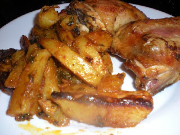 Receta de pollo al horno con patatas morunas
