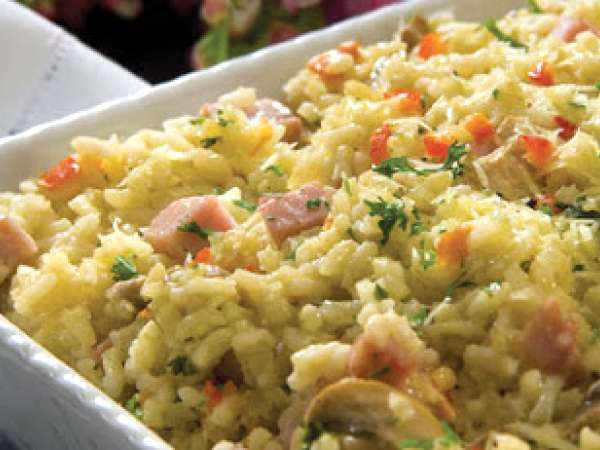 Risotto de hongos y jamón gratinado - receta fácil y deliciosa