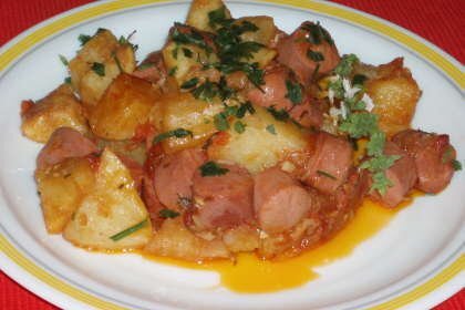 Receta de salchichas de pollo con papas fáciles