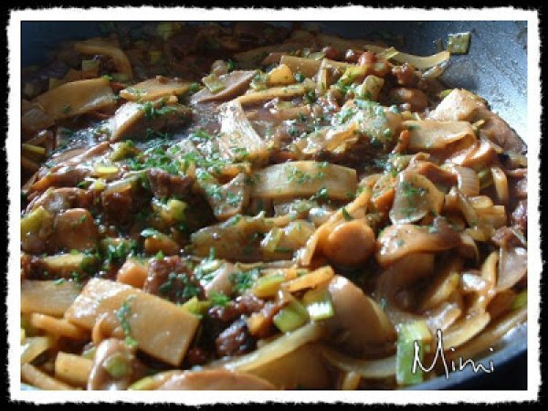Receta de ternera con bambú y setas